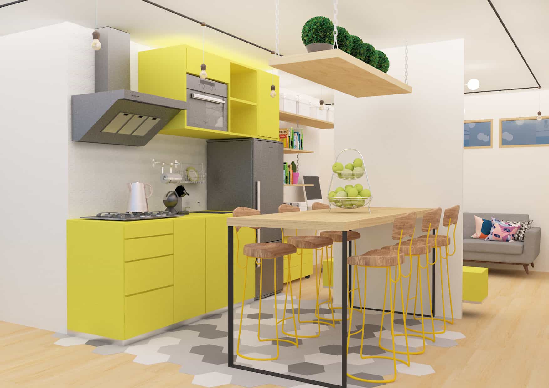 Yellow module | Small loft | Interior Designio