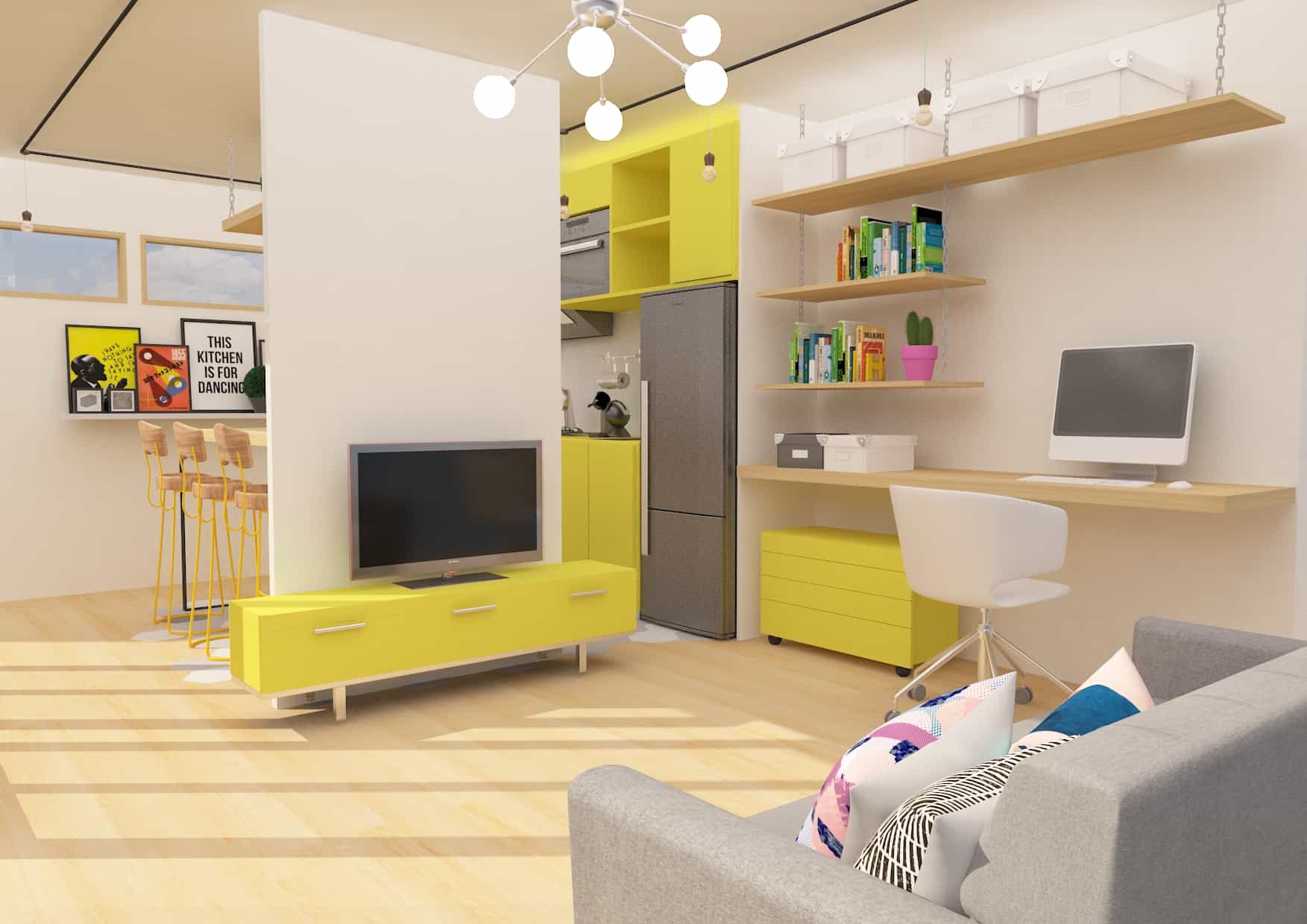 Yellow module | Small loft | Interior Designio
