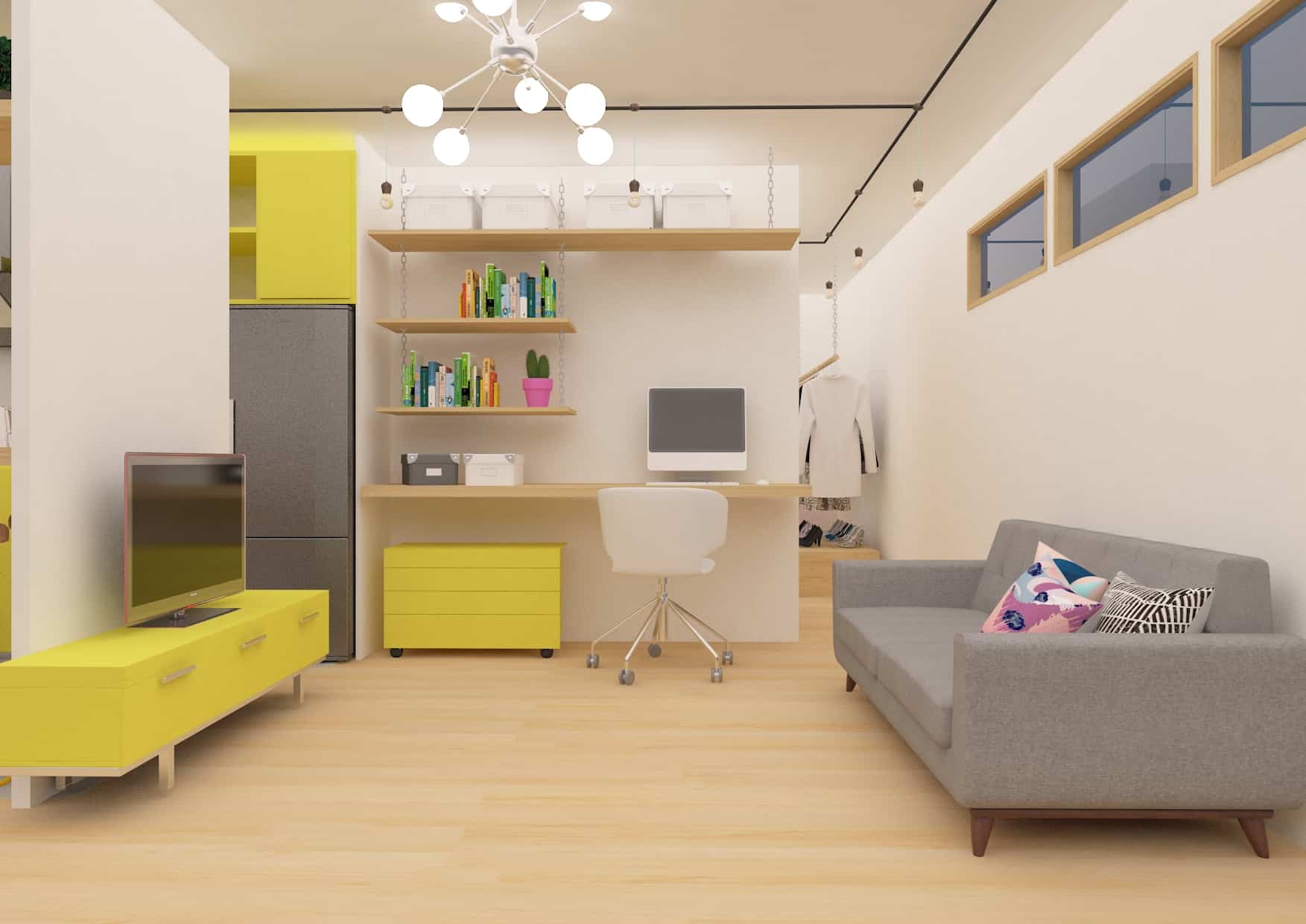 Yellow module | Small loft | Interior Designio
