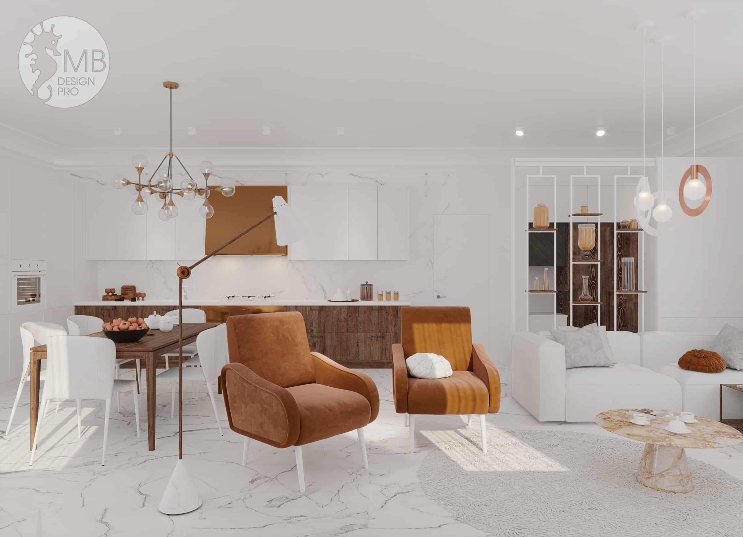 Beautiful italian kitchen in the white living room | Interior Designio