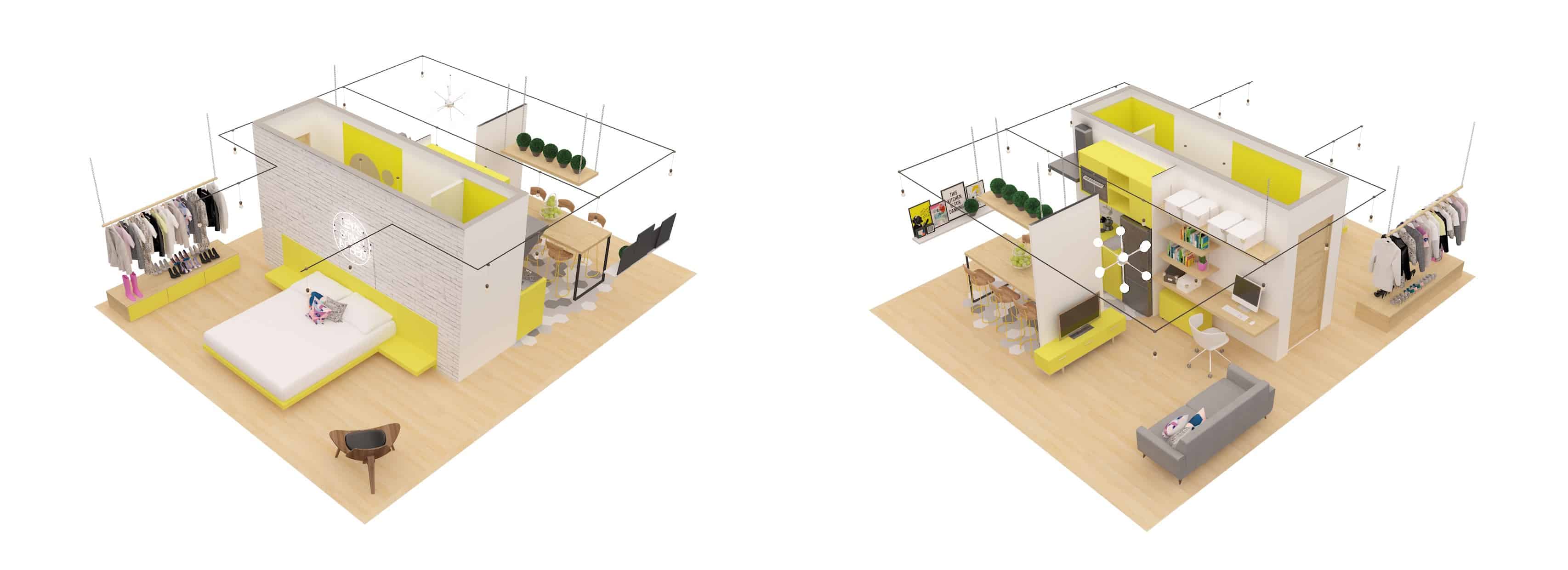 Yellow module | Small loft | Interior Designio