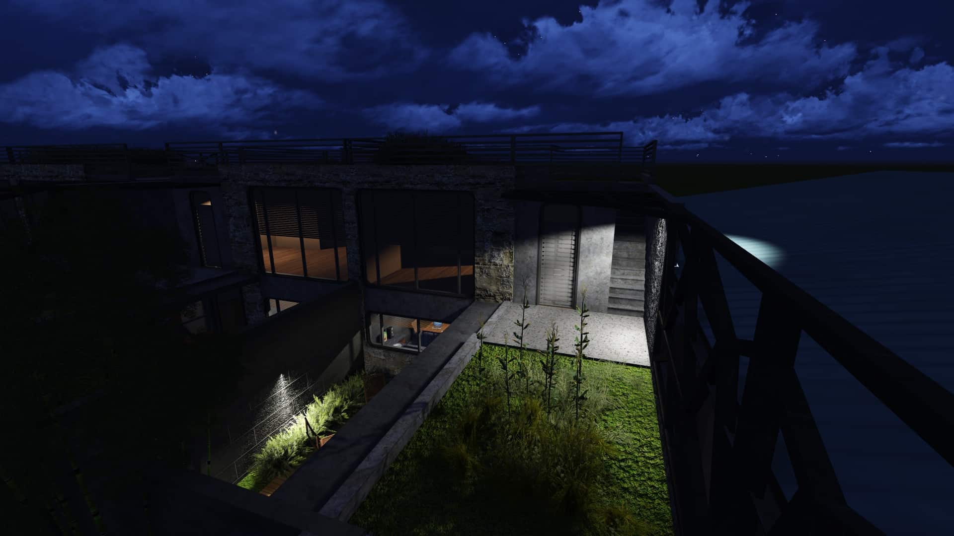 Living Place / House, Interior / Exterior Night Render | Interior Designio