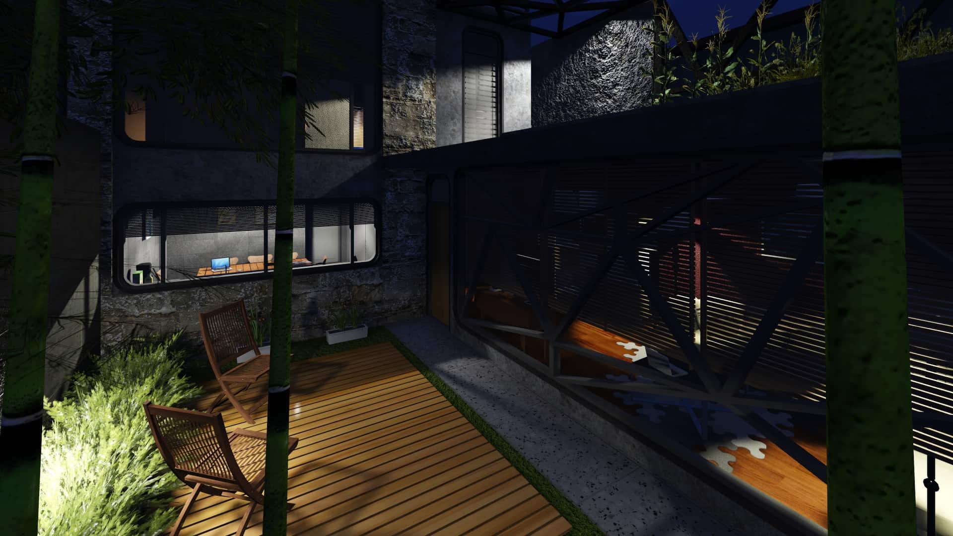 Living Place / House, Interior / Exterior Night Render | Interior Designio